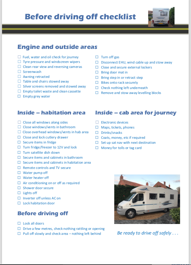 Motorhome owners, a checklist before driving off – Casa Goodwin & KEN ...